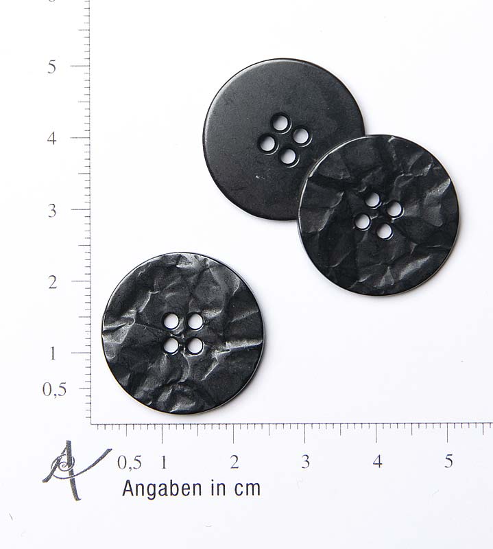 Crushed Metal 23 mm, Buttons, black, Round metal button with...