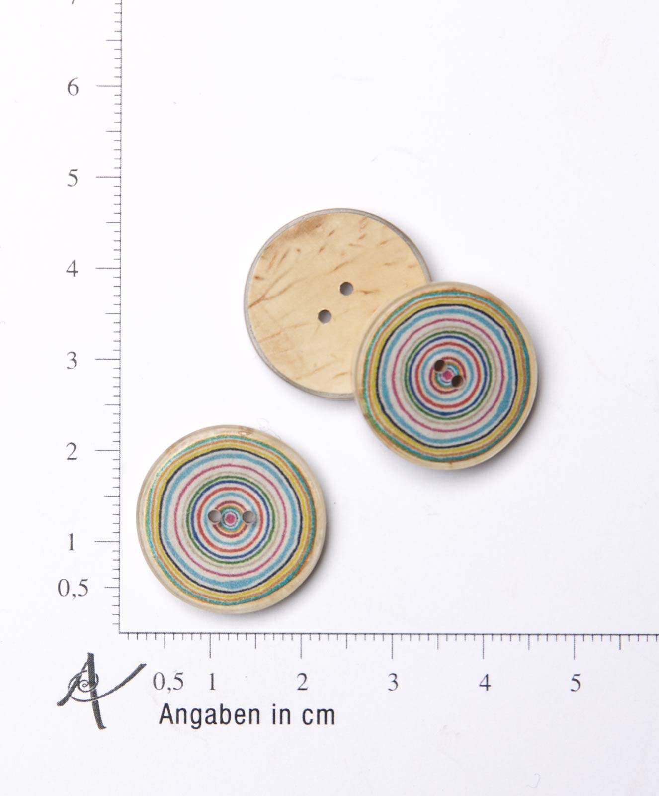 Kokos Kreisel gelb-blau 20 mm, Buttons, multi colored,