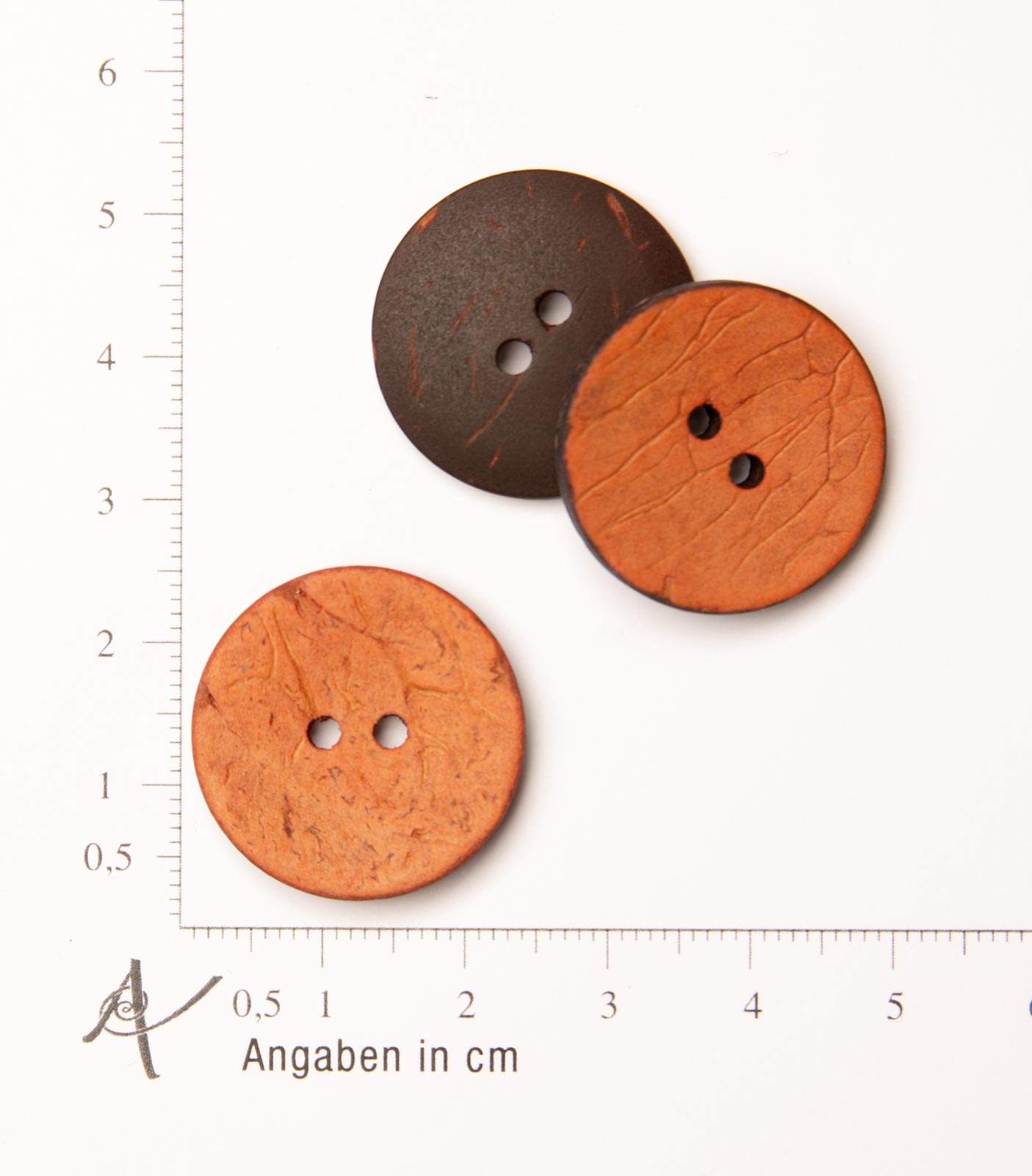 Kokos terracotta 23 mm, Buttons, terracotta, Round coir 2-ho...