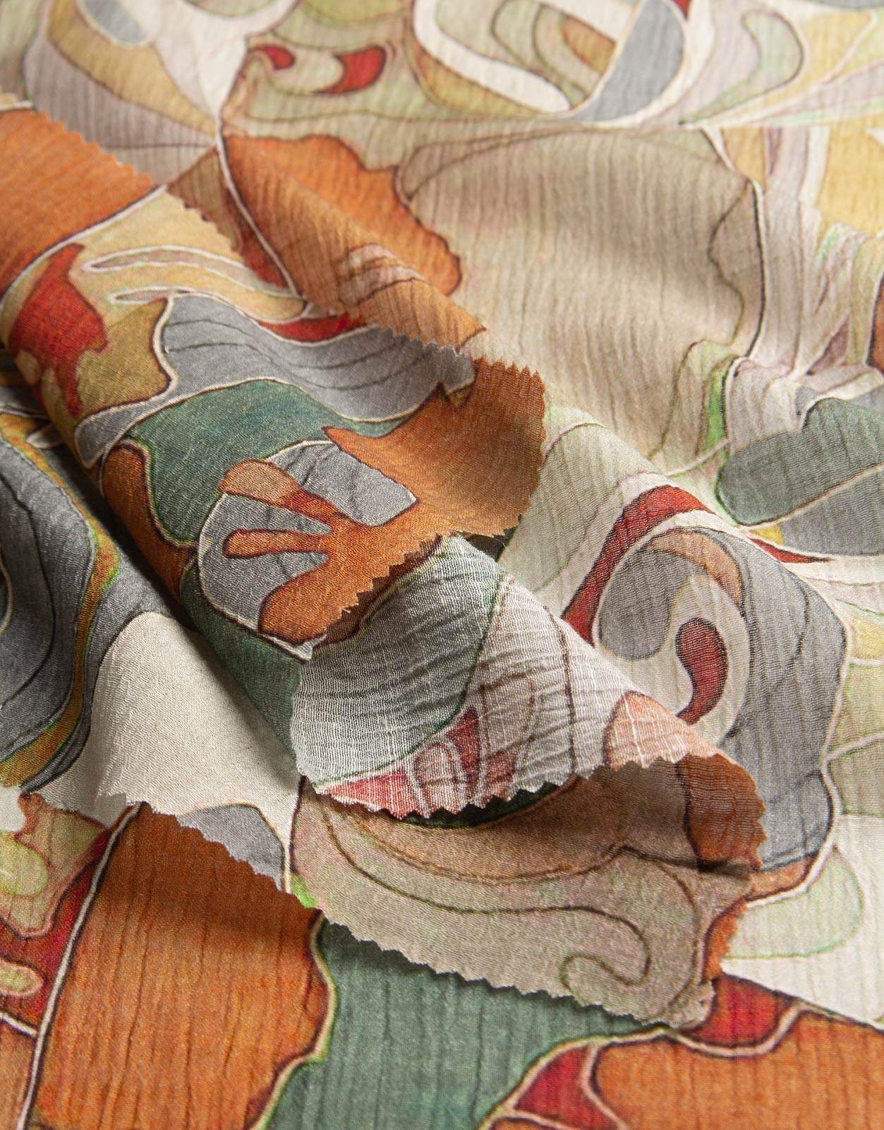 Litara, Krepp Stoff, mehrfarbig / bunt, Leinen, In erdigen T...