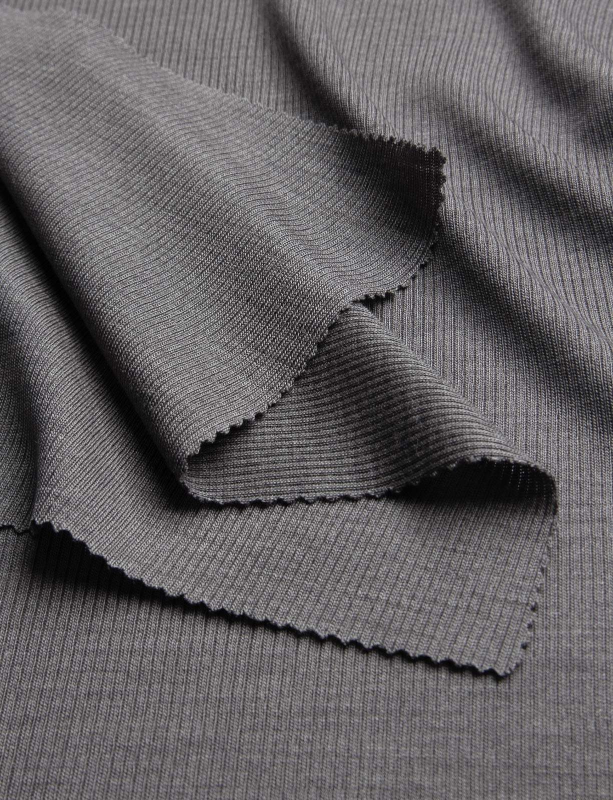 Merino-Seiden-Jersey grau, Reststück 130 cm, Rippen-Jersey