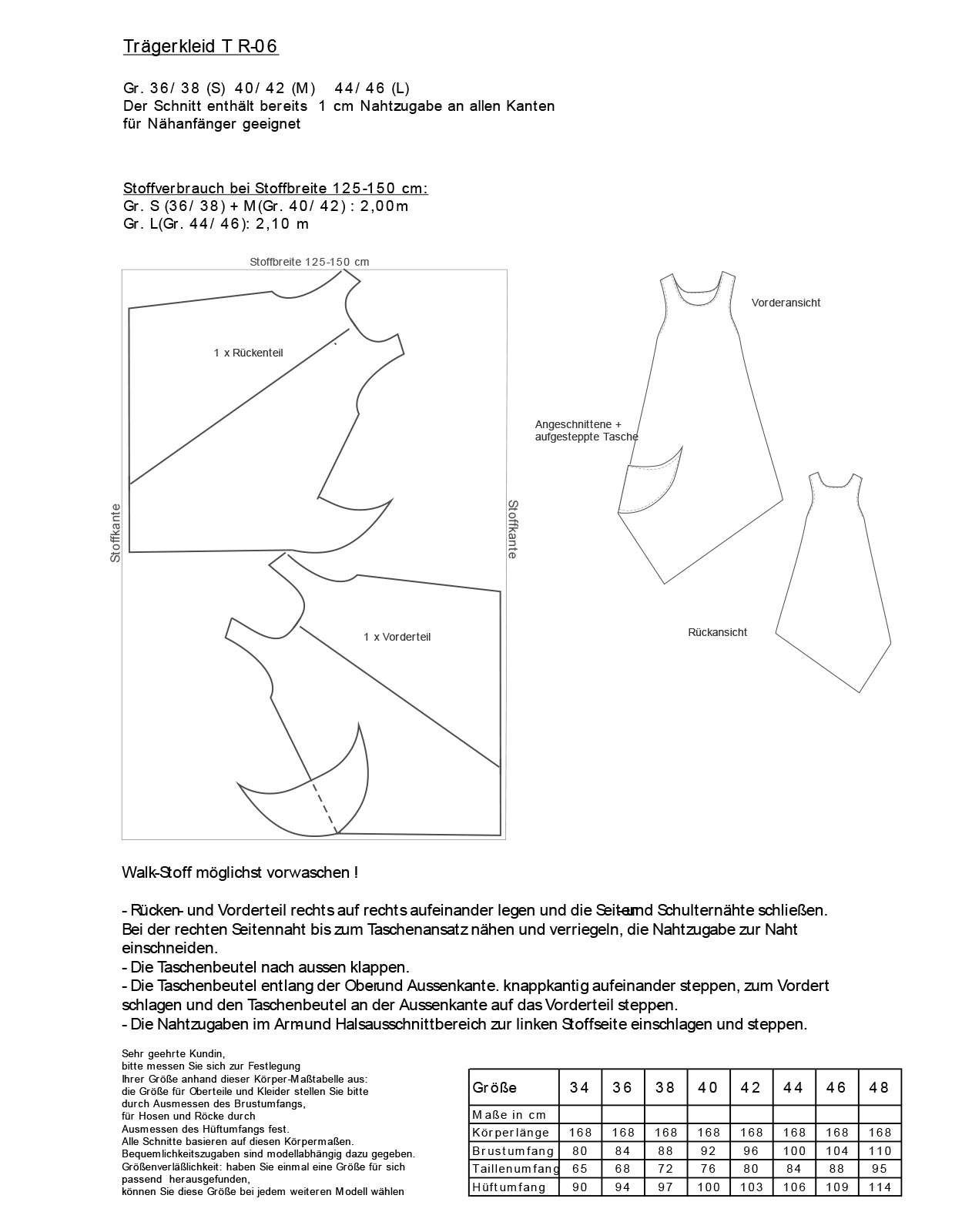 TR1-06 Trägerrock, Fertigschnitt / Schnittbogen, Dieser Träg...
