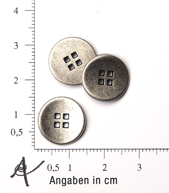 Heavy Metal Cube 14 mm, Metall-Knopf, silber, Runder Metallk...